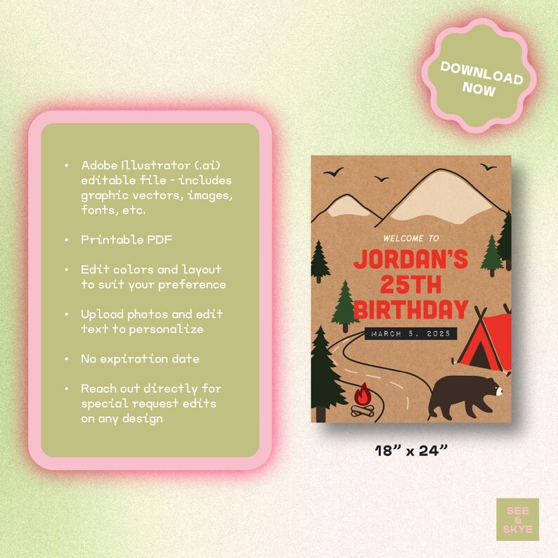 Camp-theme Sign | Event Poster | Birthday Poster | Camping Birthday ...