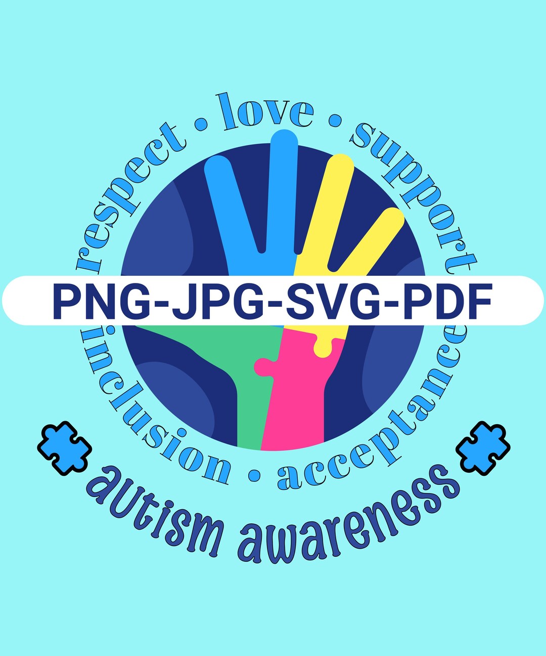 Autism Awareness SVG, Puzzle Piece Handprint Design, Inclusion, Love ...