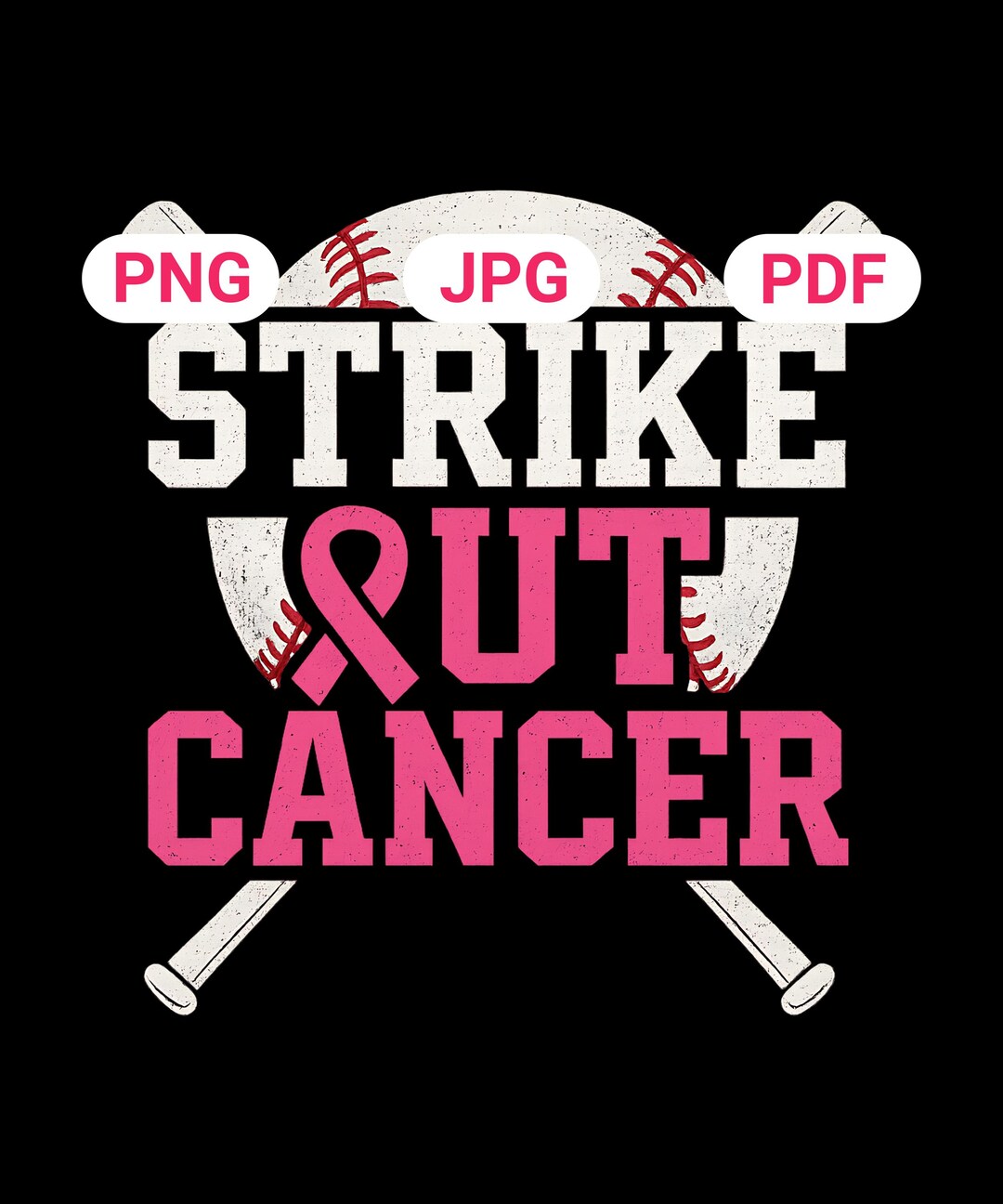 Strike Out Cancer PNG: Baseball Pink Ribbon Awareness (digital Download ...