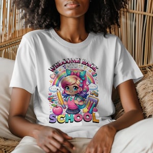 Welcome Back to School PNG, Cute Kawaii Student With Rainbow, Pencils ...