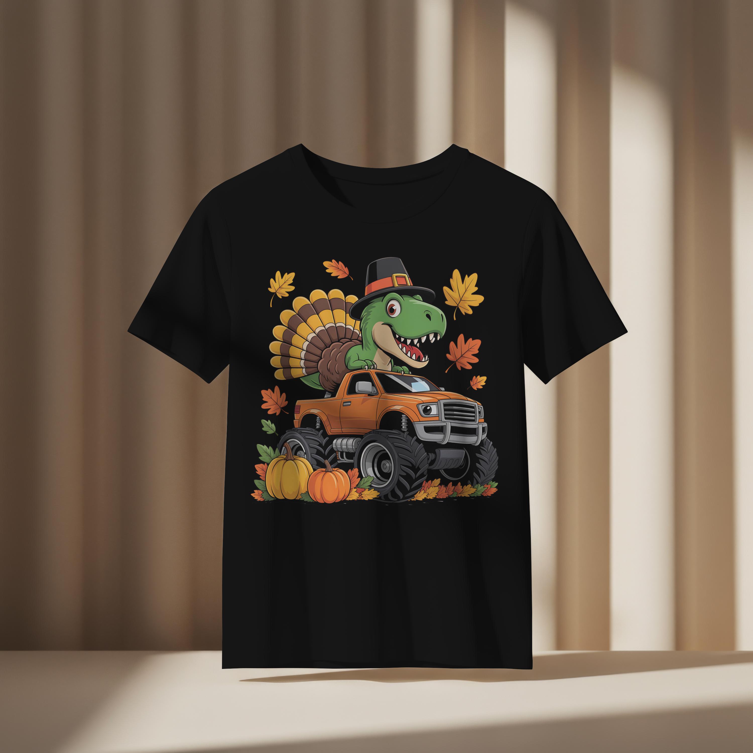 Funny Thanksgiving T-rex Turkey Truck: Dino Fall Leaves PNG (digital ...