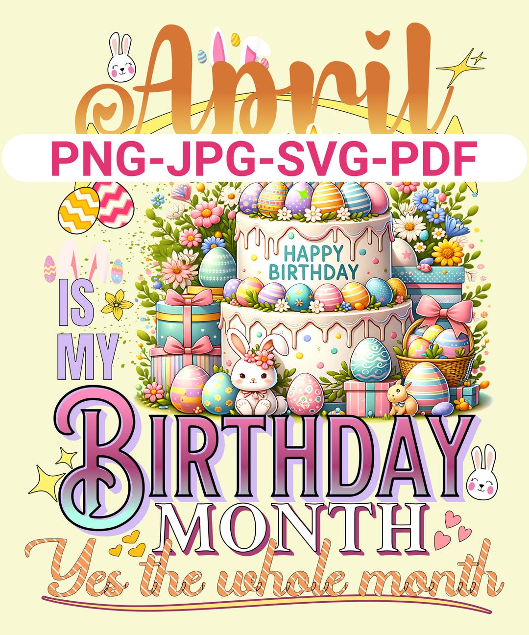 April Birthday Month PNG, Fun Birthday Gift, Cute Pastel Easter-themed ...