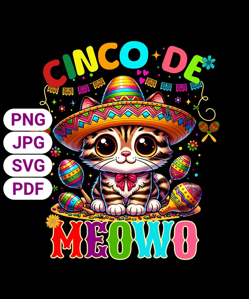 Cinco De Meowo PNG, Fiesta Cat Lover, Purr-fect Cinco De Mayo Graphic ...