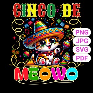 Cinco De Meowo PNG, Funny Fiesta Cat Shirt – Cute Taco Cat With ...