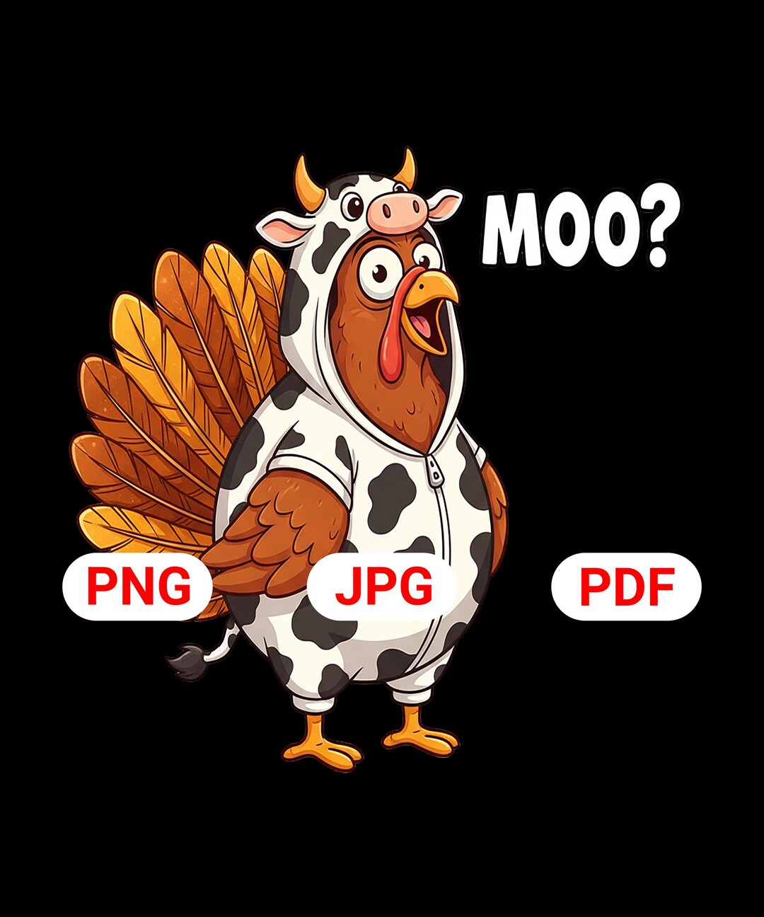 Funny Turkey Moo PNG - Cow Costume Thanksgiving Design (digital ...