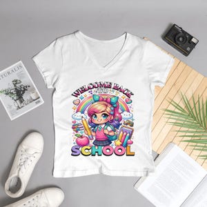 Welcome Back to School PNG, Cute Kawaii Student With Rainbow, Pencils ...