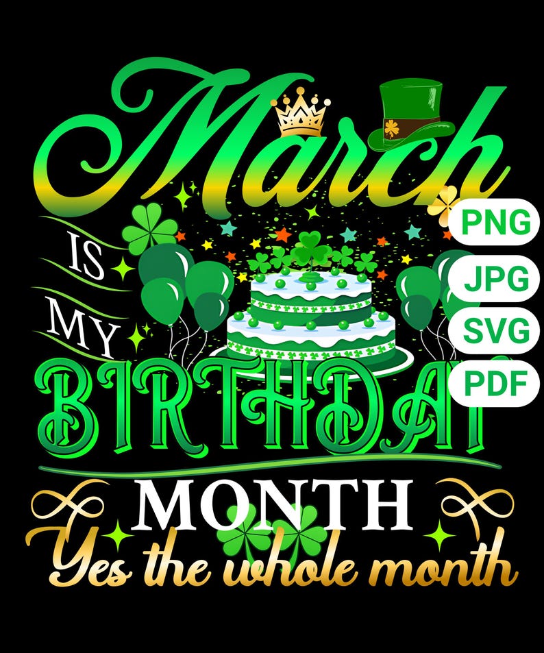 March Birthday Shirt Png, St.patrick's Day Theme, Lucky Clover Birthday ...