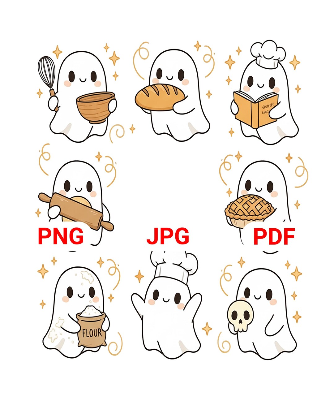 Cute Halloween Baking Ghosts PNG, Kawaii Ghost Baker Shirt, Funny ...
