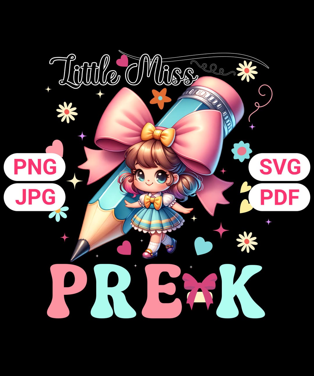 Little Miss Pre-k PNG, Cute Back to School Outfit for Girls, Adorable ...