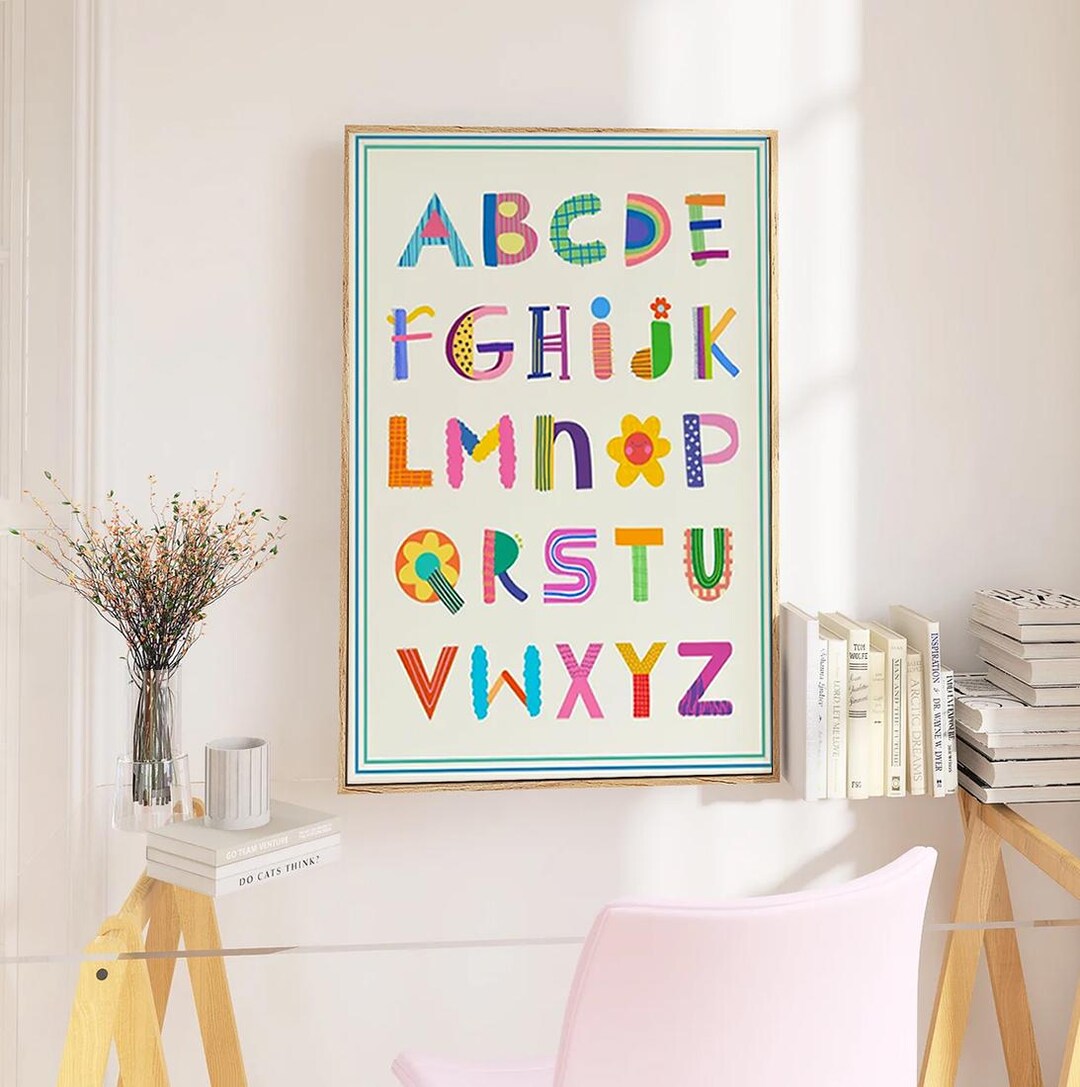Bright and Colorful Alphabet Nursery Wall Art, ABC Wall Decor, Playroom ...