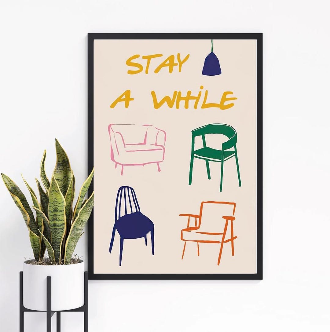 Trendy Bauhaus Poster, Vintage Stay A While Quotes Decor Mid Century ...