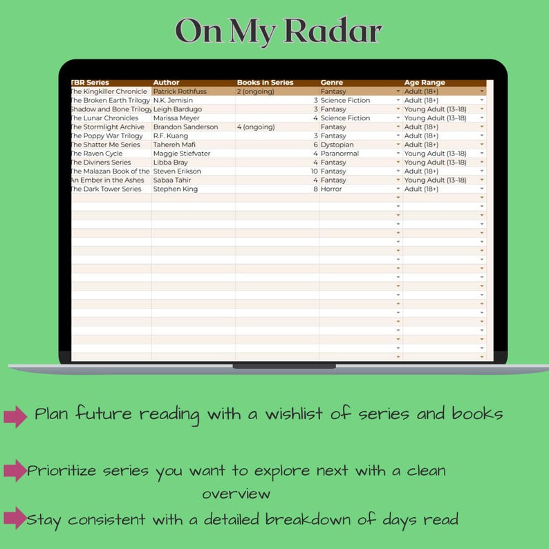 Book Series Tracker: Reading Goals Google Sheet (digital Download) - Etsy