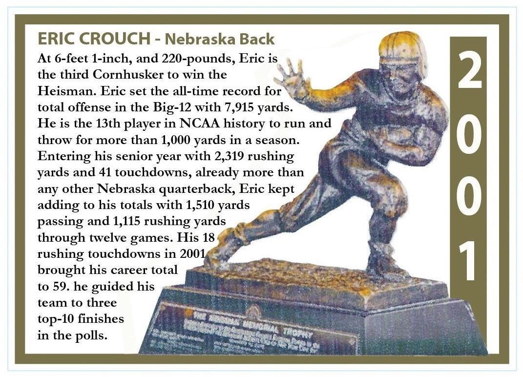Eric Crouch Heisman Series Card - CUSTOM MADE - Nebraska 2001 - Etsy