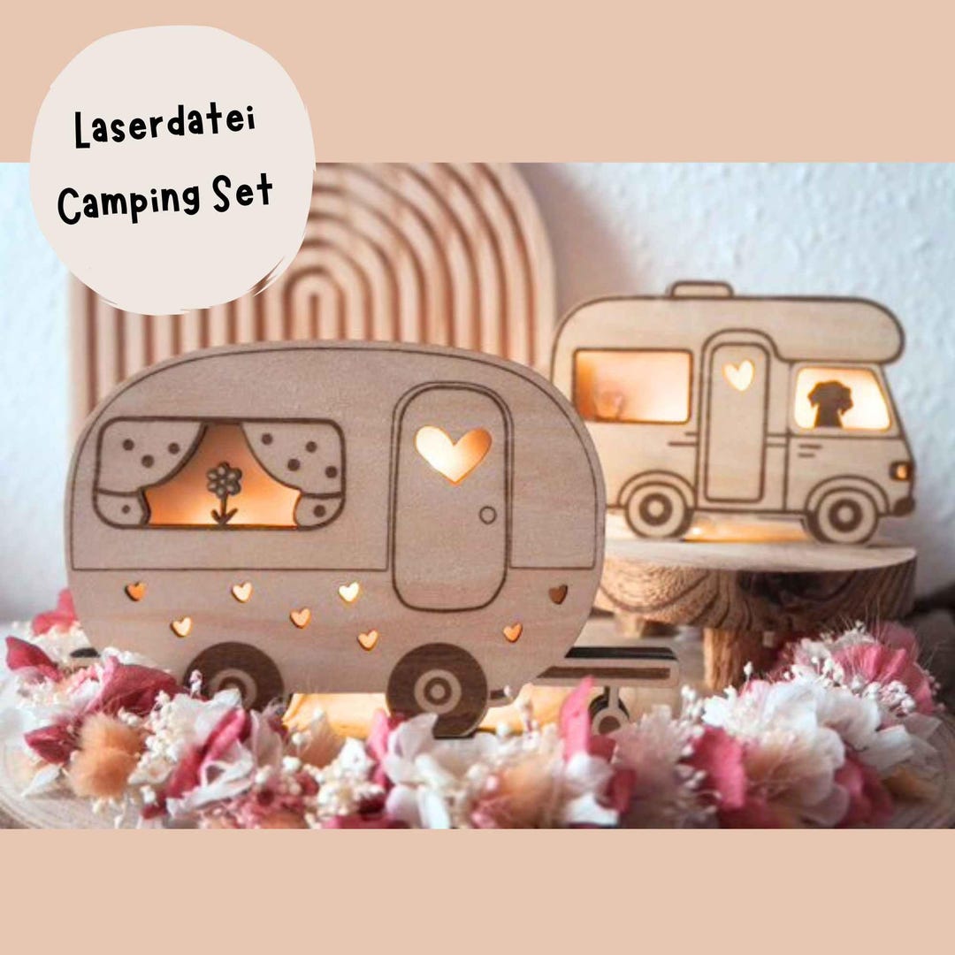 SET LASERDATEI CAMPING Wohnwagen und Wohnmobil mit Beleuchtung Laser Datei Camper Sommer Urlaub ...