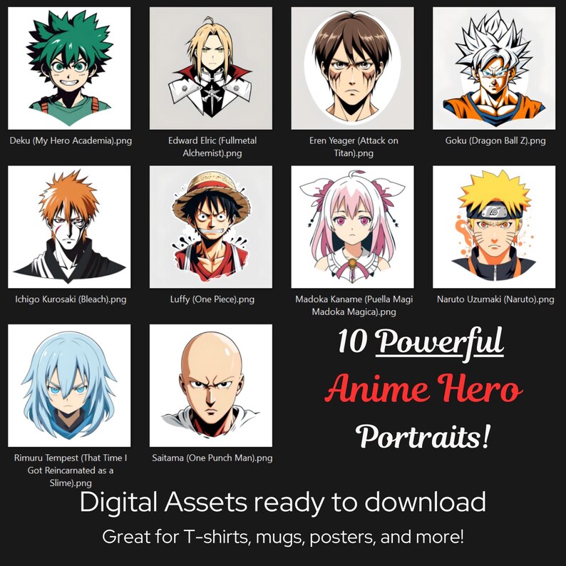 Epic Anime Hero Portrait Bundle – Illustrated Vector Designs for T ...