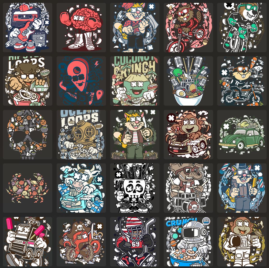 200 Whacky Cartoon Designs Bundle - Fun Characters, Animals, Vehicles ...