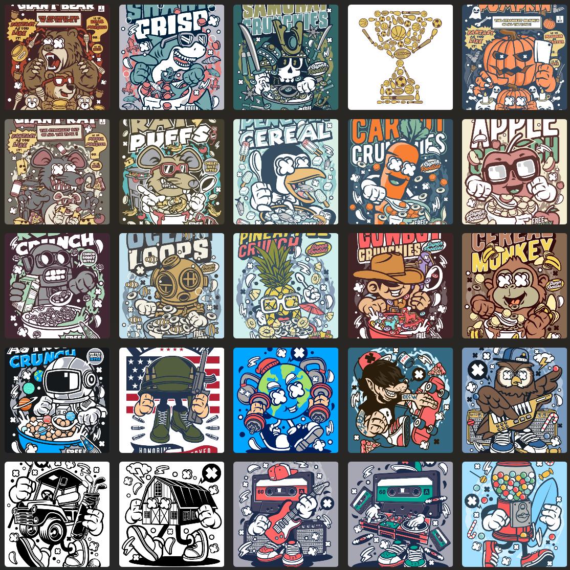 200 Whacky Cartoon Designs Bundle - Fun Characters, Animals, Vehicles ...