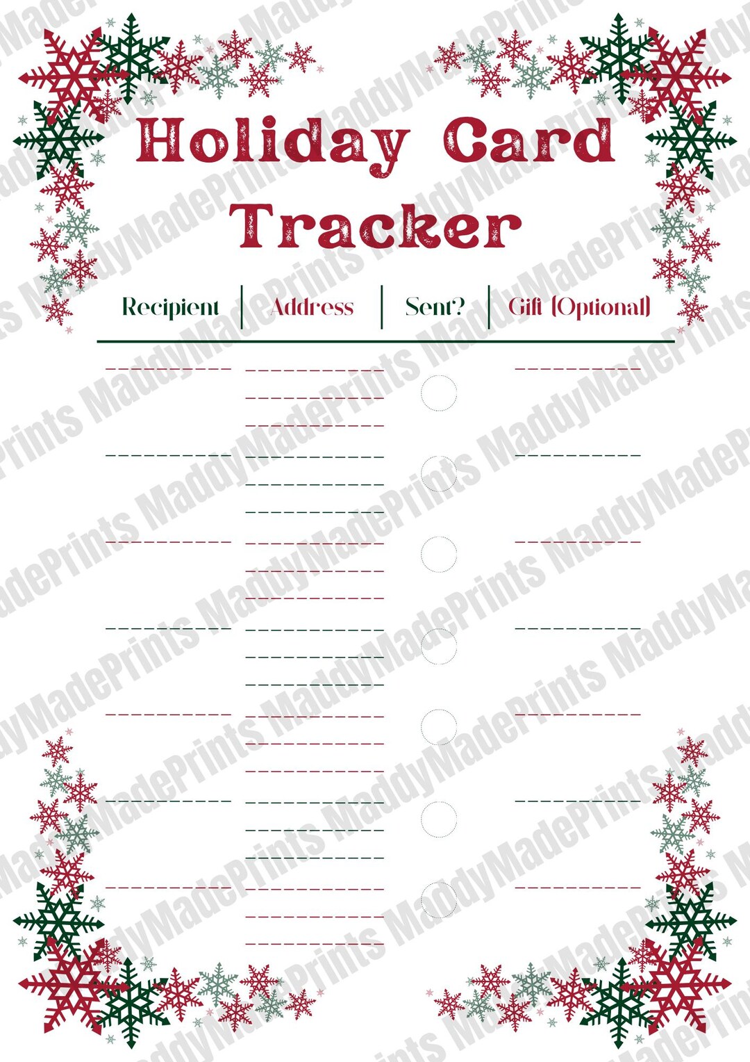 Holiday Card Tracker Printable PDF to Keep Track of Holiday Cards Sent ...