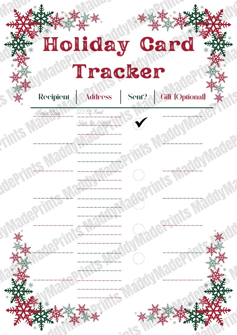 Holiday Card Tracker Printable PDF to Keep Track of Holiday Cards Sent ...