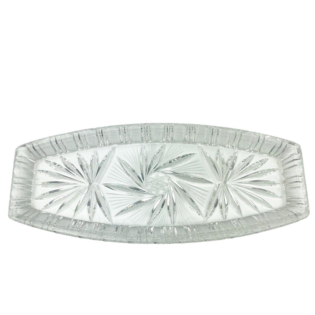 Vintage Crystal Glass Serving TRAY Rectangular 11" Dish Decorative ...