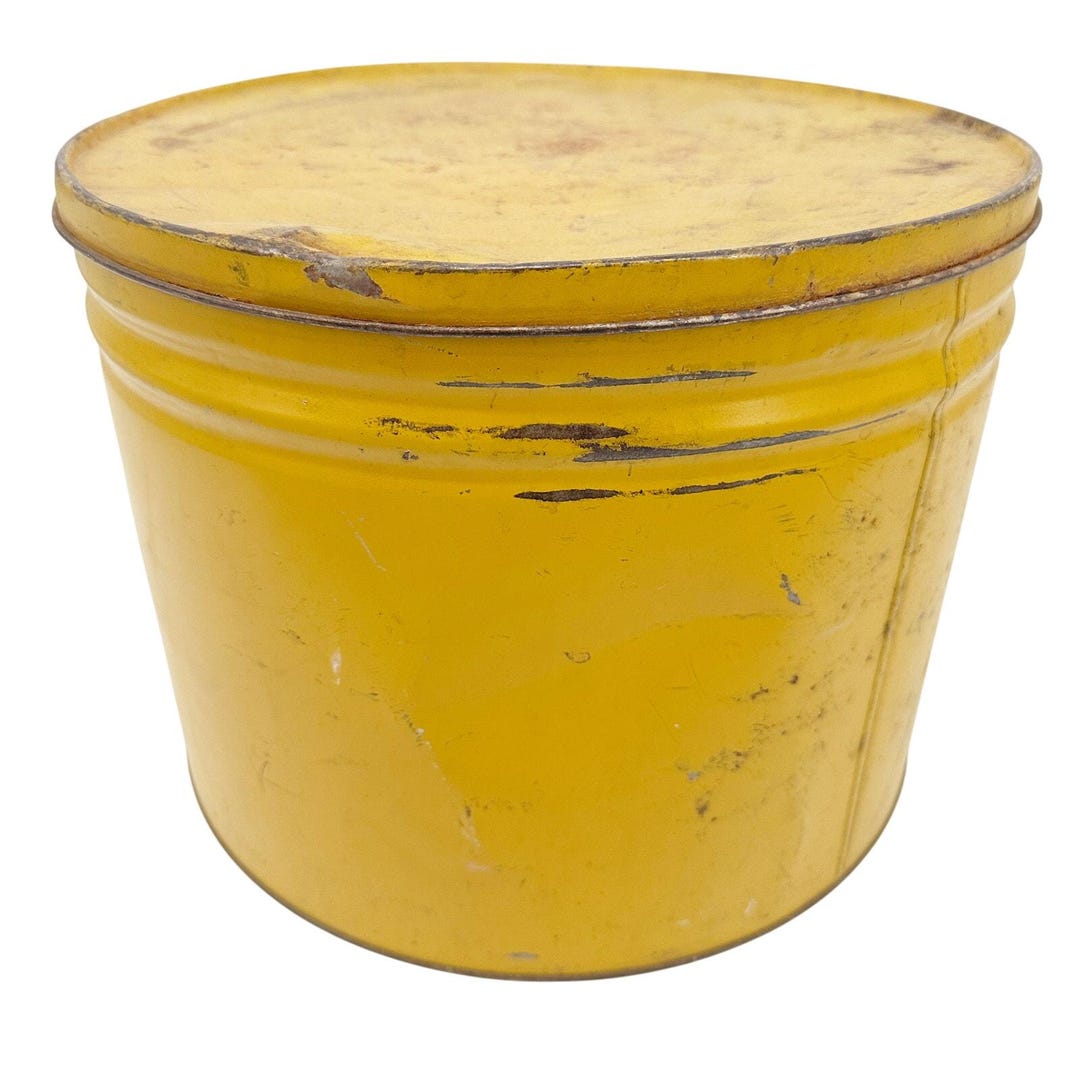 Vintage Yellow Large Metal Storage Can & Removable Lid 9.25" Height 12 ...