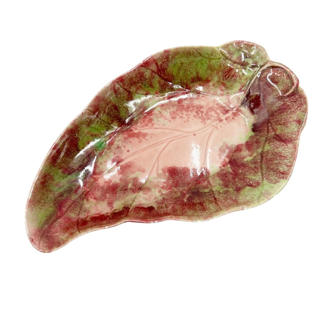 Vintage Walker Pottery Pink Burgundy & Green Leaf Dish Tray Marked 200 ...