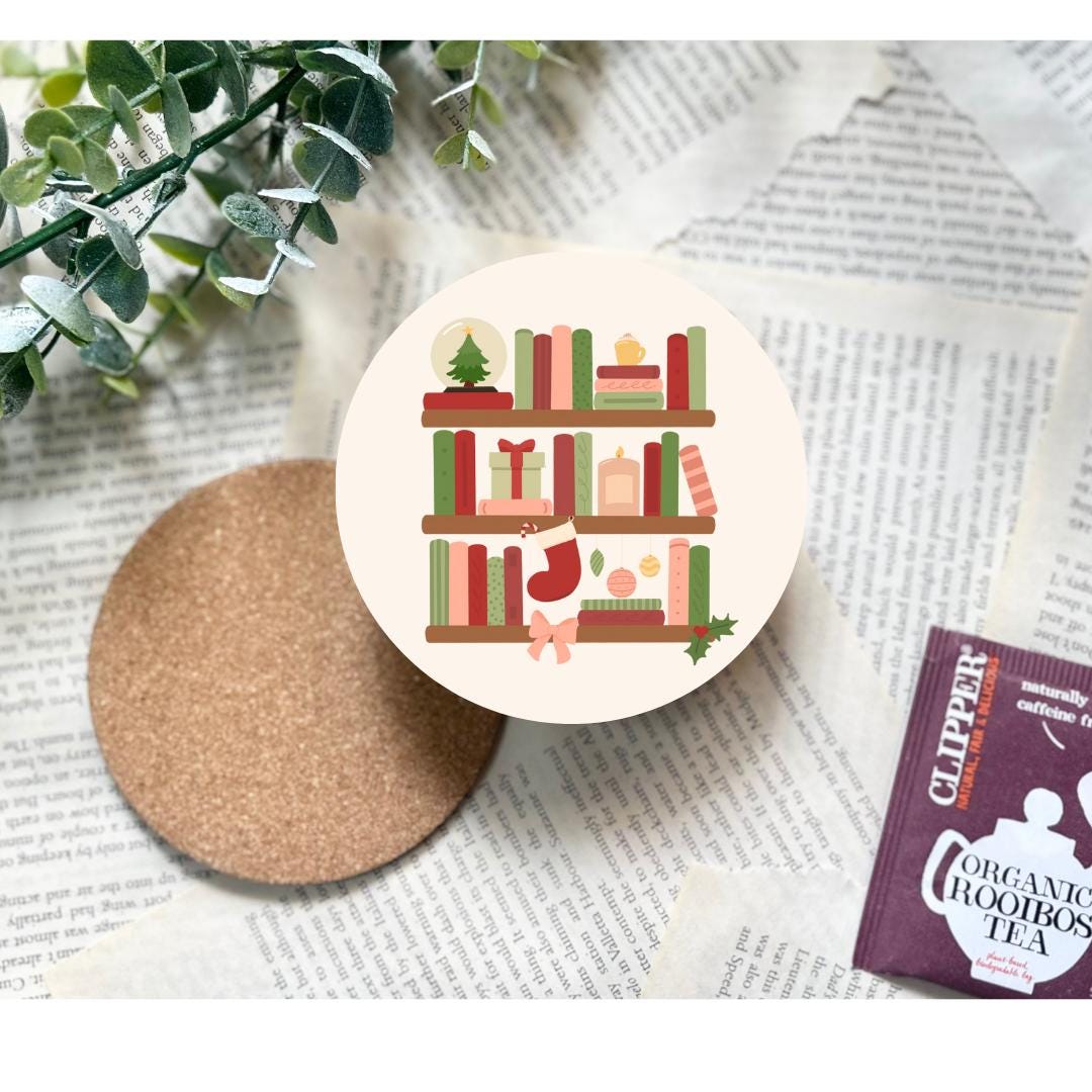 Christmas Bookshelves Coaster: MDF Coaster With Cork Base - Etsy