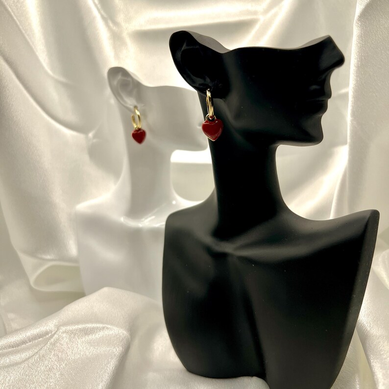 Red Heart Shaped Dangle Earrings - Romantic Hoops - Etsy