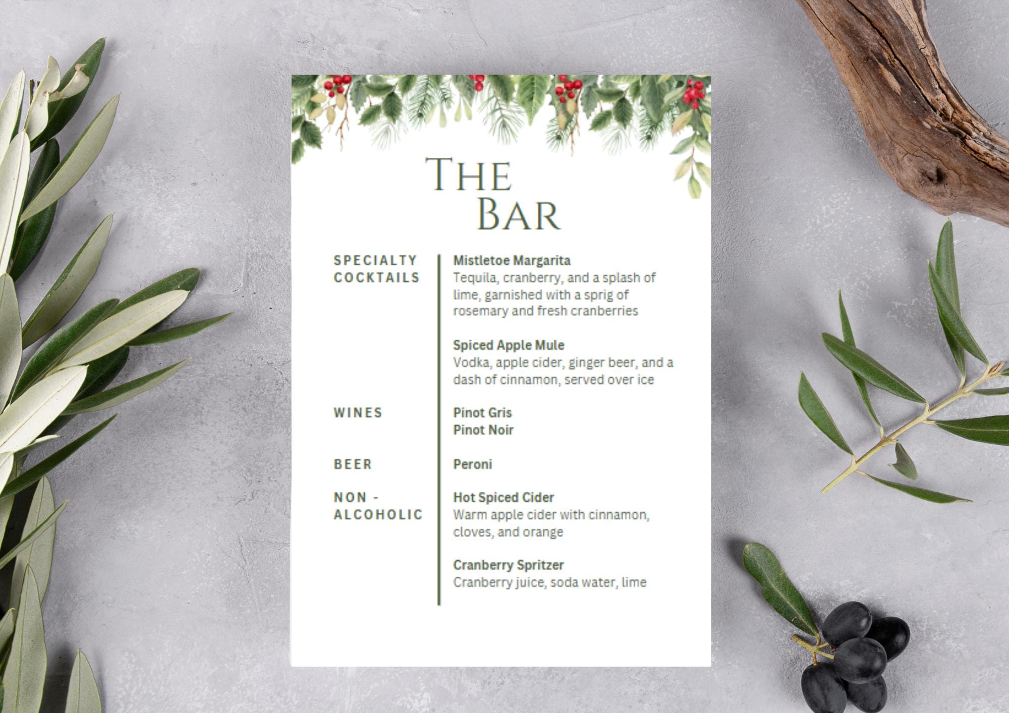Christmas Bar Menu Template, Editable Xmas Menu, Canva Template Sized ...