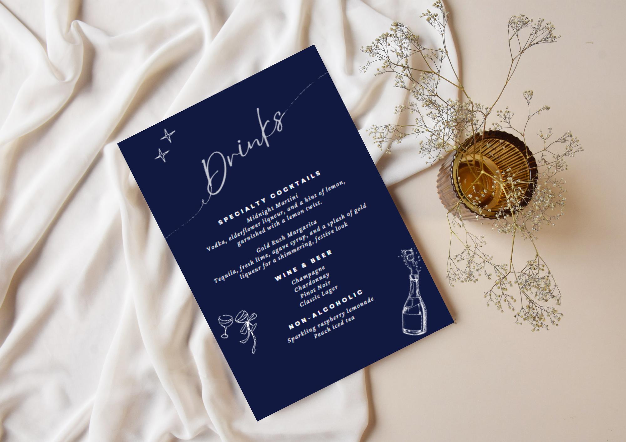 New Years Eve Drinks Menu Template, Editable Beverage Menu, Canva ...