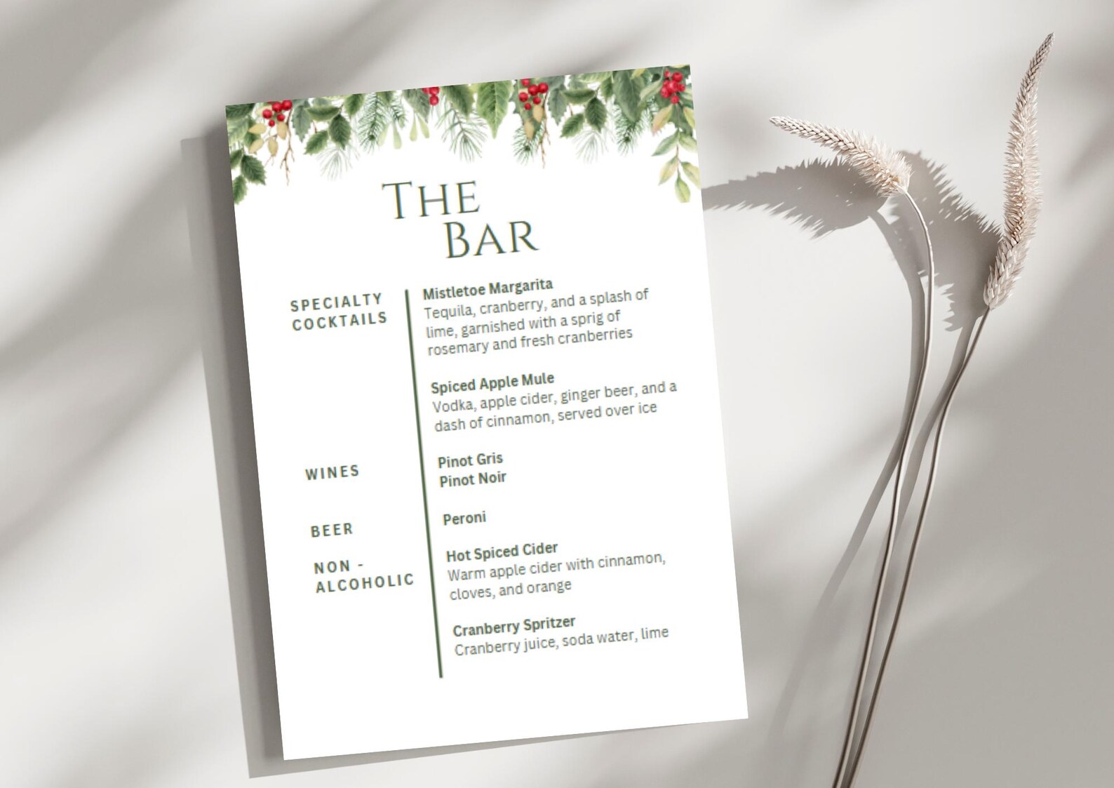 Christmas Bar Menu Template, Editable Xmas Menu, Canva Template Sized ...