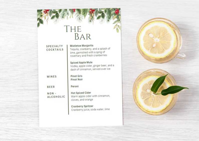 Christmas Bar Menu Template, Editable Xmas Menu, Canva Template Sized ...