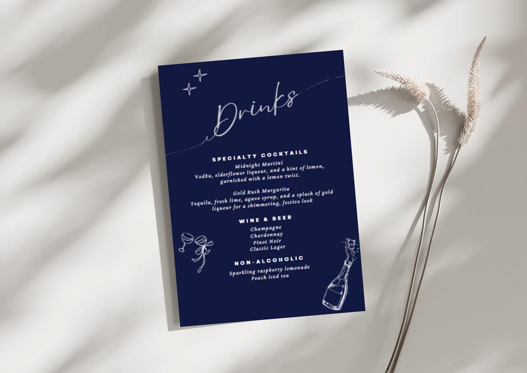 New Years Eve Drinks Menu Template, Editable Beverage Menu, Canva ...