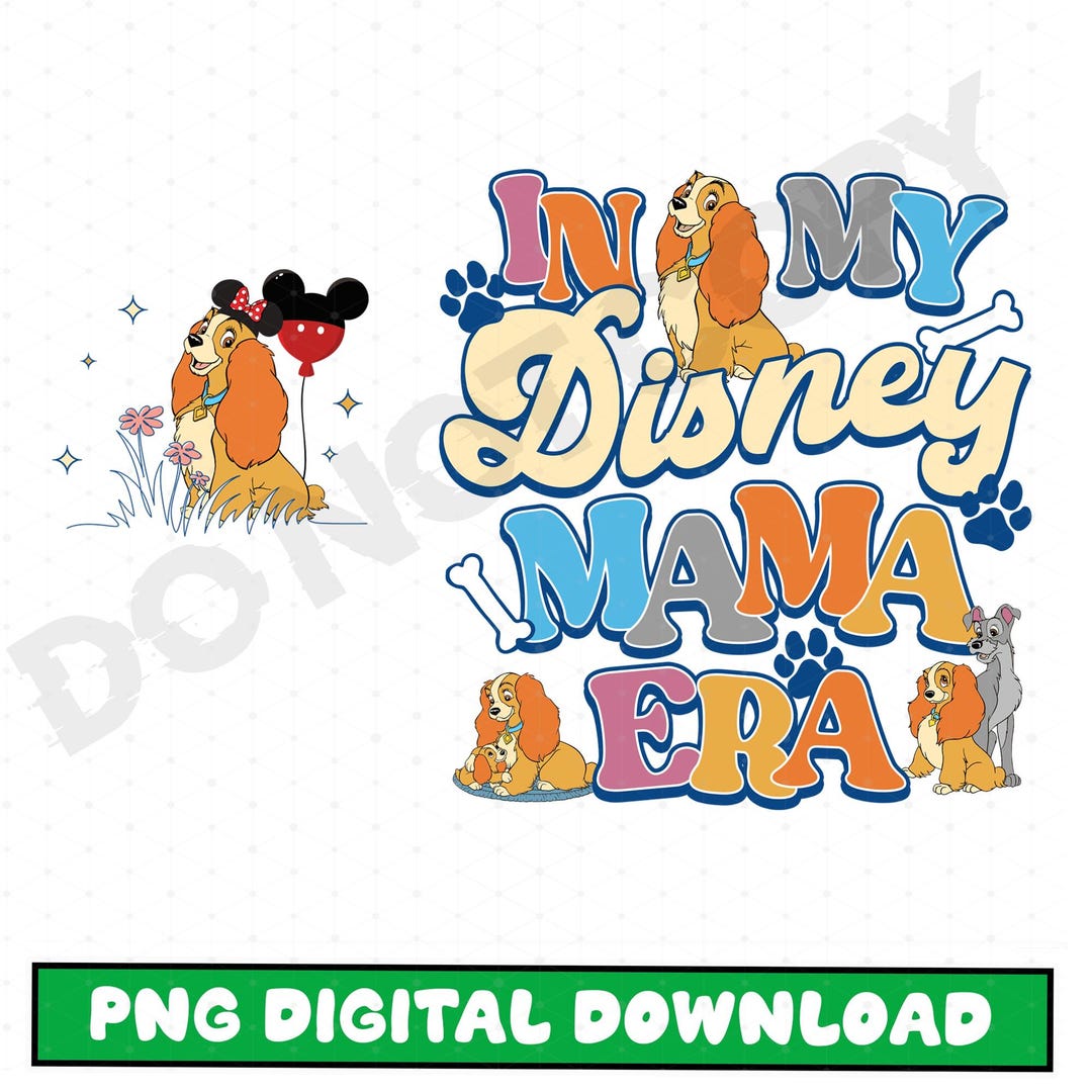 Lady and the Tramp in My Disneyland Mama Era PNG, Retro Groovy Dog Mom ...