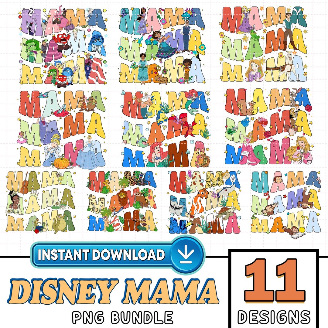 11 Designs Disney Mama PNG Bundle, Cartoon Mama Png, Princess Mom Png ...
