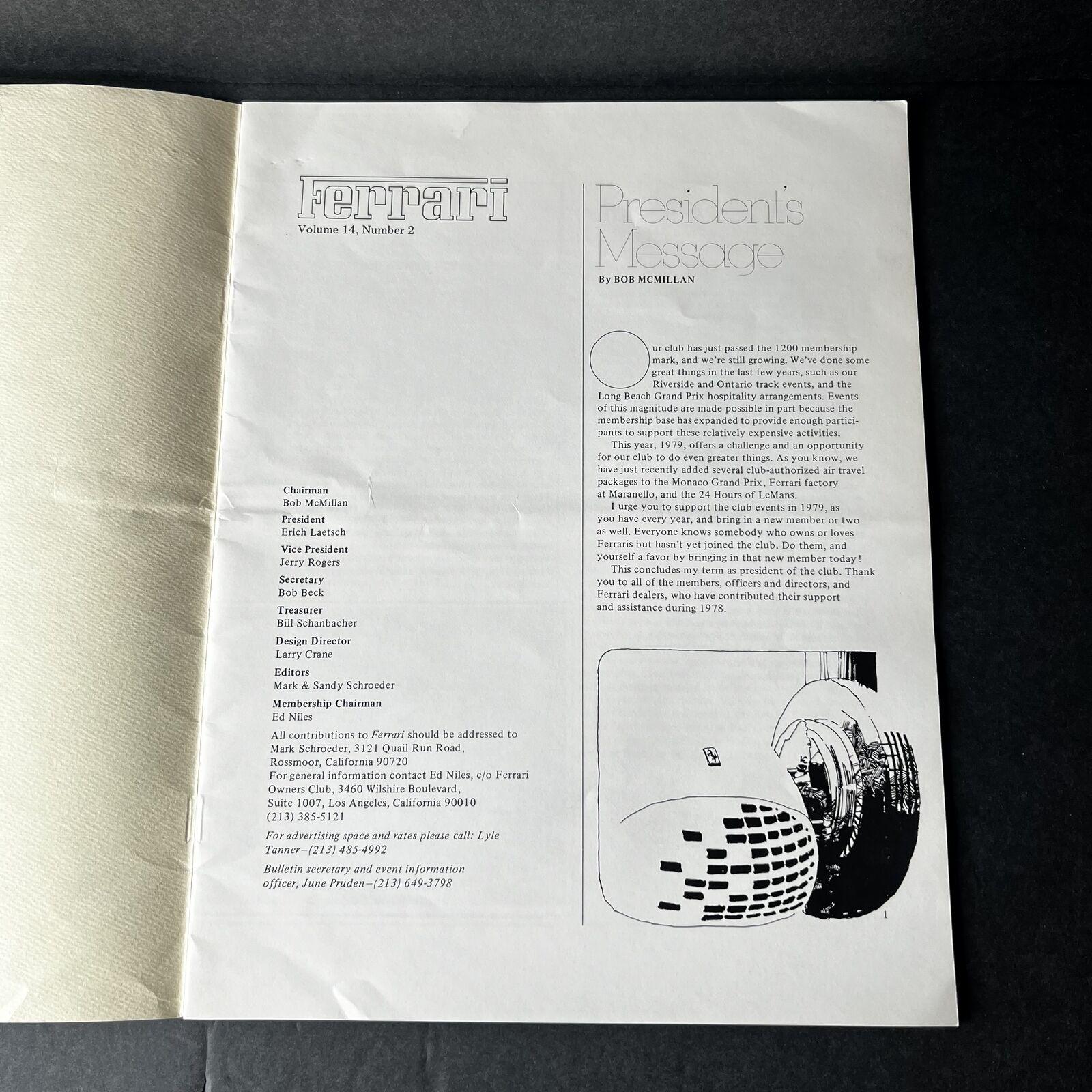 Ferrari Newsletter Ferrari Owners Club(usa)1979 Vol 14 #2 Cover: David ...
