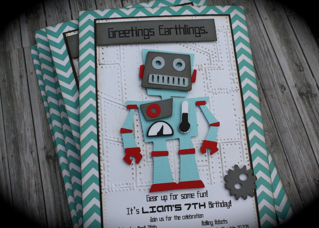 Greetings Earthlings...robot Invitation for Birthdays, Baby Showers or ...