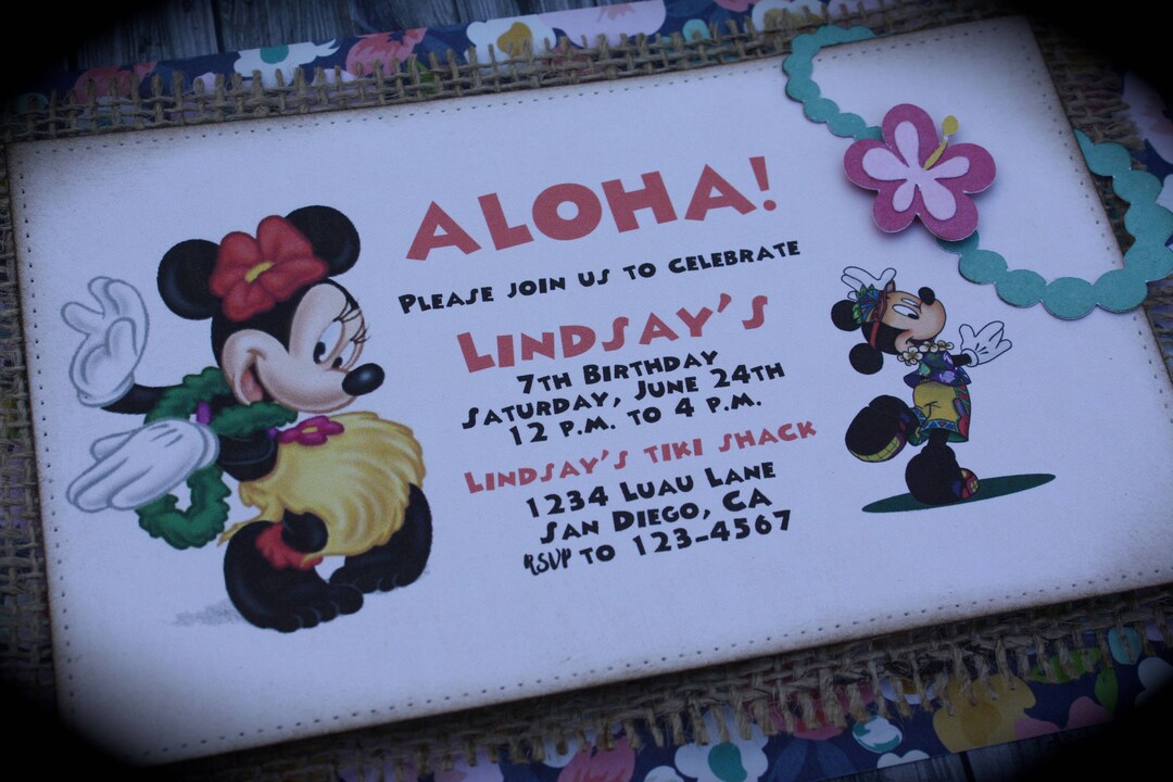 ALOHA! Minnie Mouse Hawaiian Invitation - Etsy