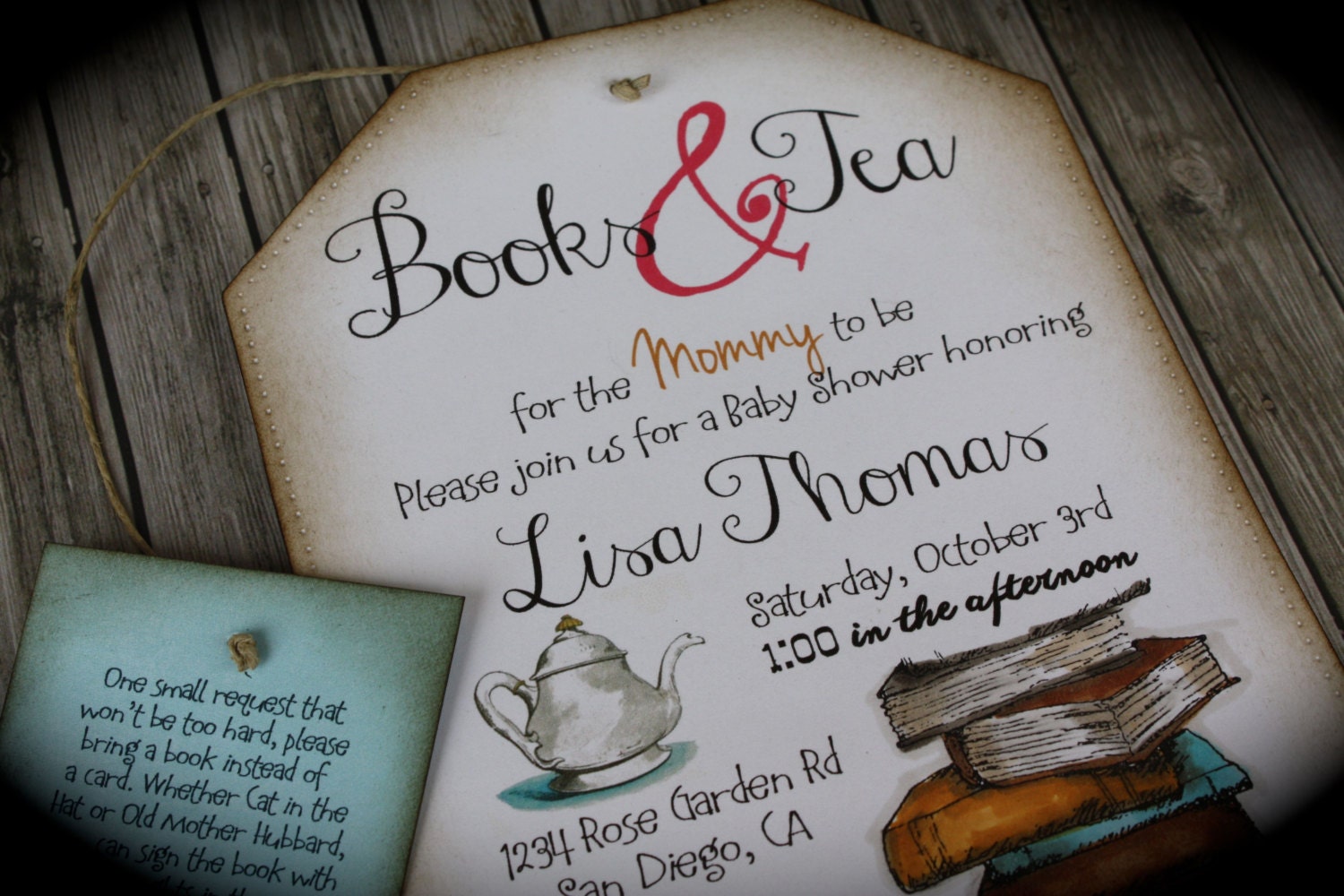 Vintage BOOKS & TEA Invitation - Etsy