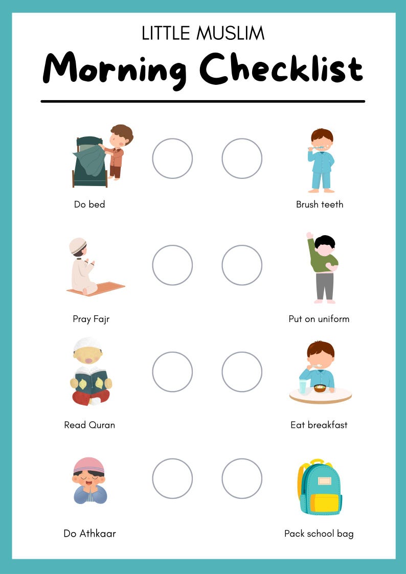 Morning Checklist for Muslim Kids - Etsy