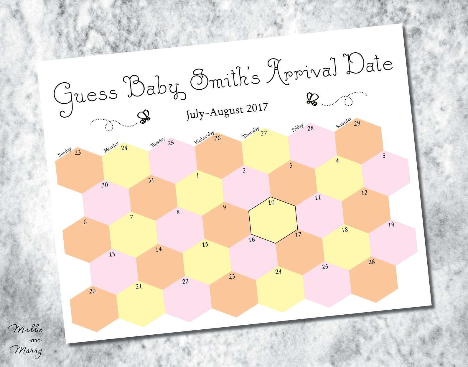 Printable Due Date Guess Baby's Arrival Calendar | Etsy