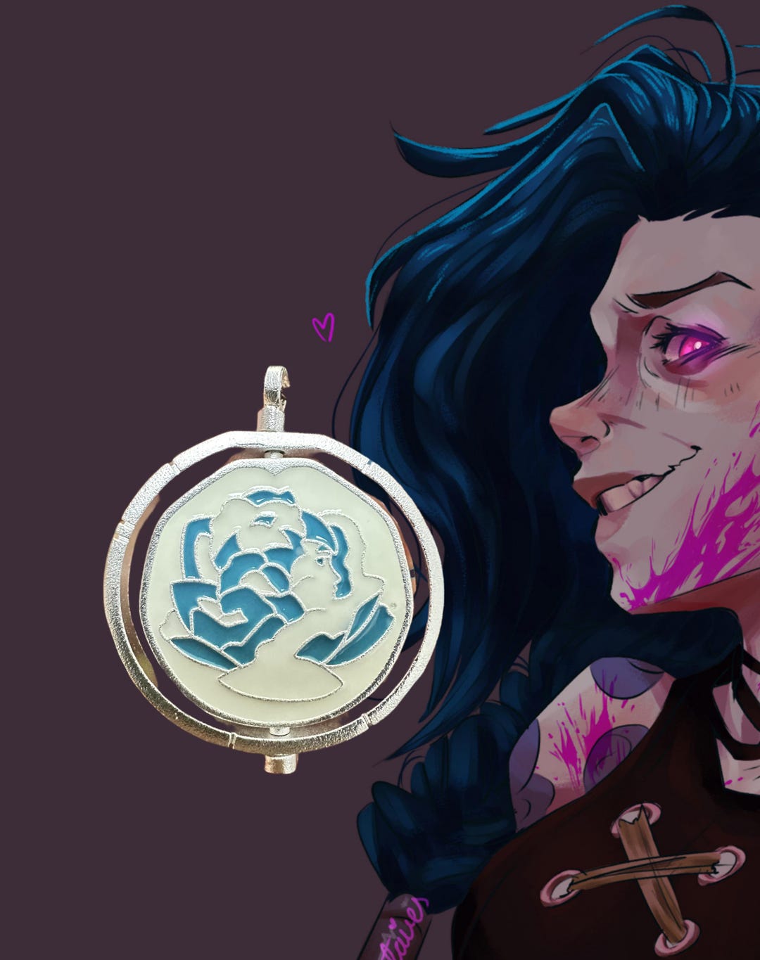 Arcane Inspired Necklace Blue Rose Pendant Gift Pendant Unique Jewelry ...