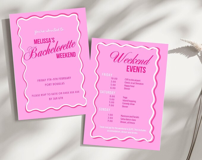 Hens Weekend Wavy Invite Orange and Pink Bachelorette Weekend ...