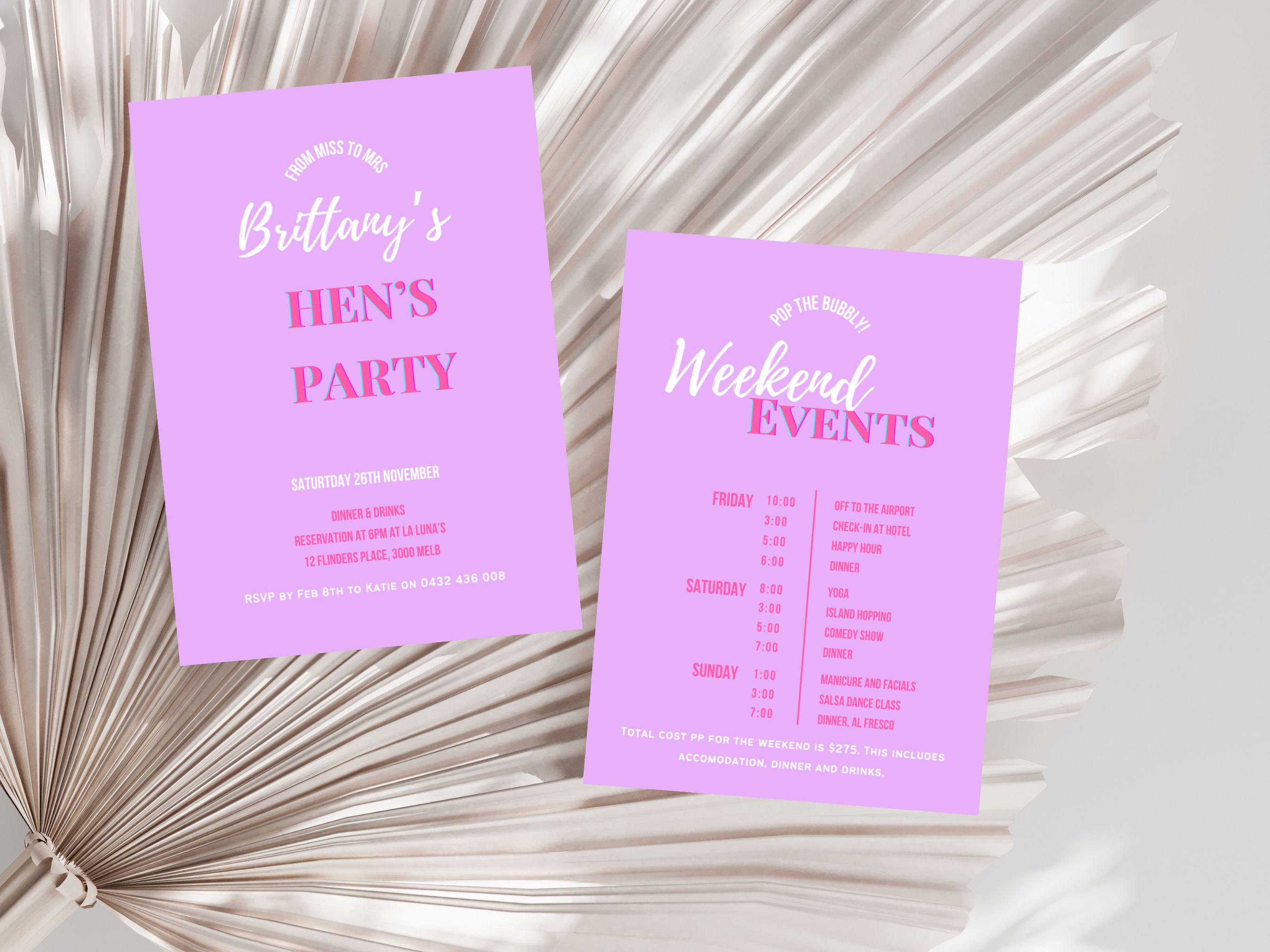 Printable Hens Party Invitation Template, Purple Hens Invitation ...