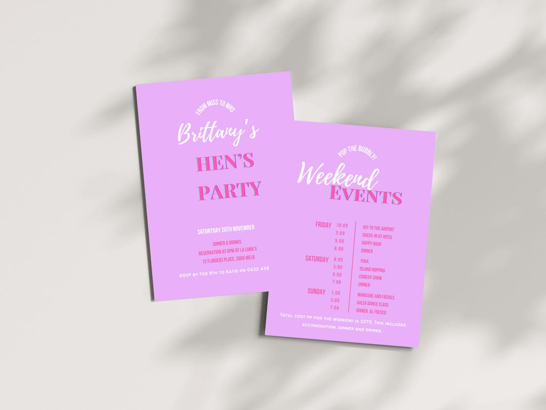 Printable Hens Party Invitation Template, Purple Hens Invitation ...