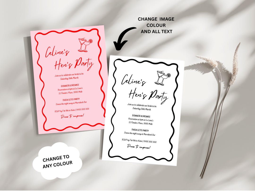 Editable Wavy Invitation, Pink and Red Invite, Red Wavy Border ...