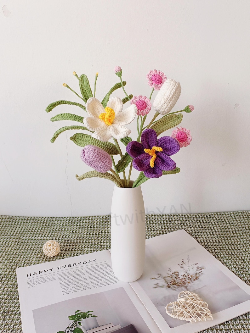 Spring Crochet Flower Bouquet: Lily, Rose, Tulip, Lavender - Etsy