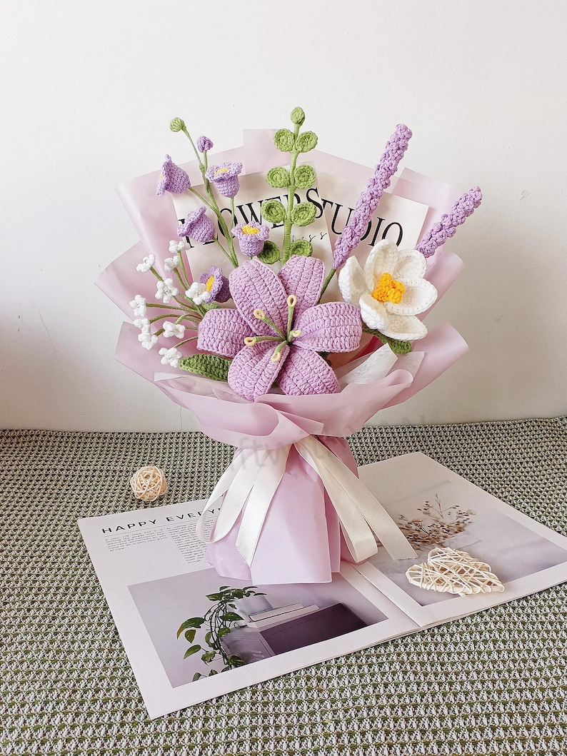 Spring Crochet Flower Bouquet: Lily, Rose, Tulip, Lavender - Etsy