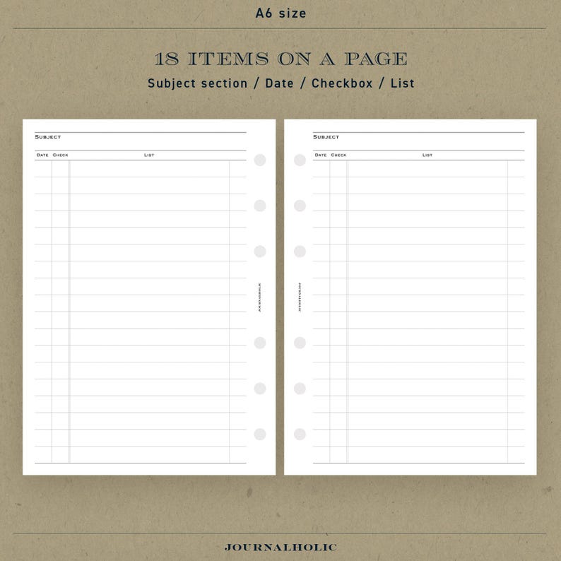 A6 | Checklist | Printable Ring Planner Inserts, Versatile Checklist ...