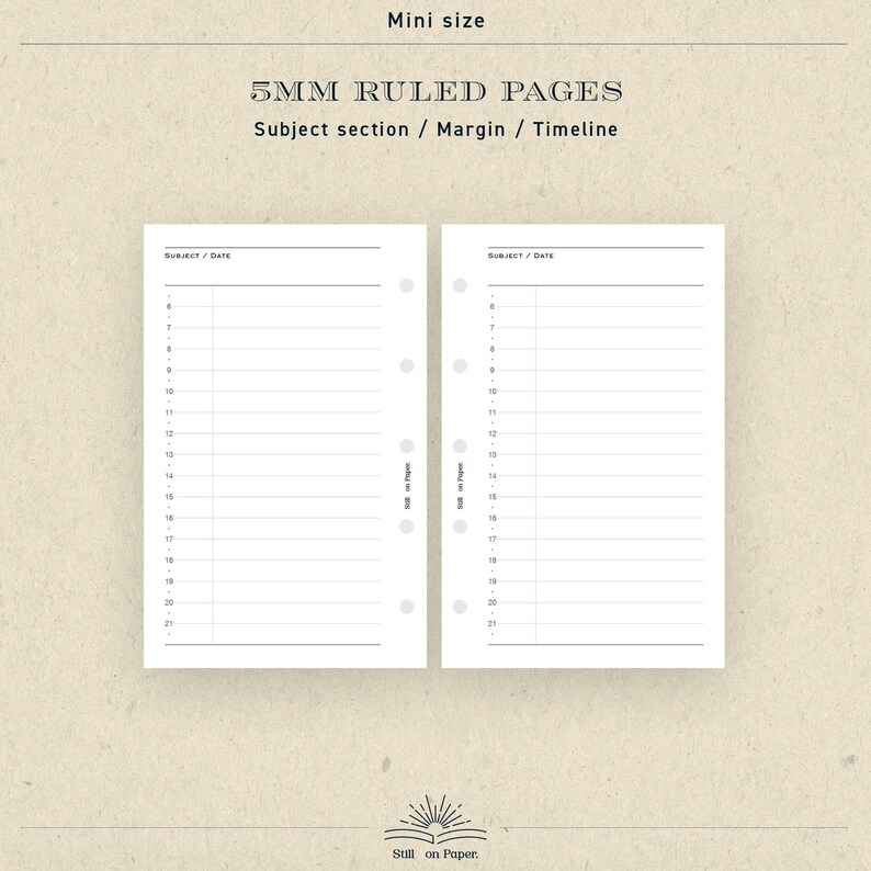 Mini Size | Ruled With Timeline | Printable Ring Planner Inserts ...